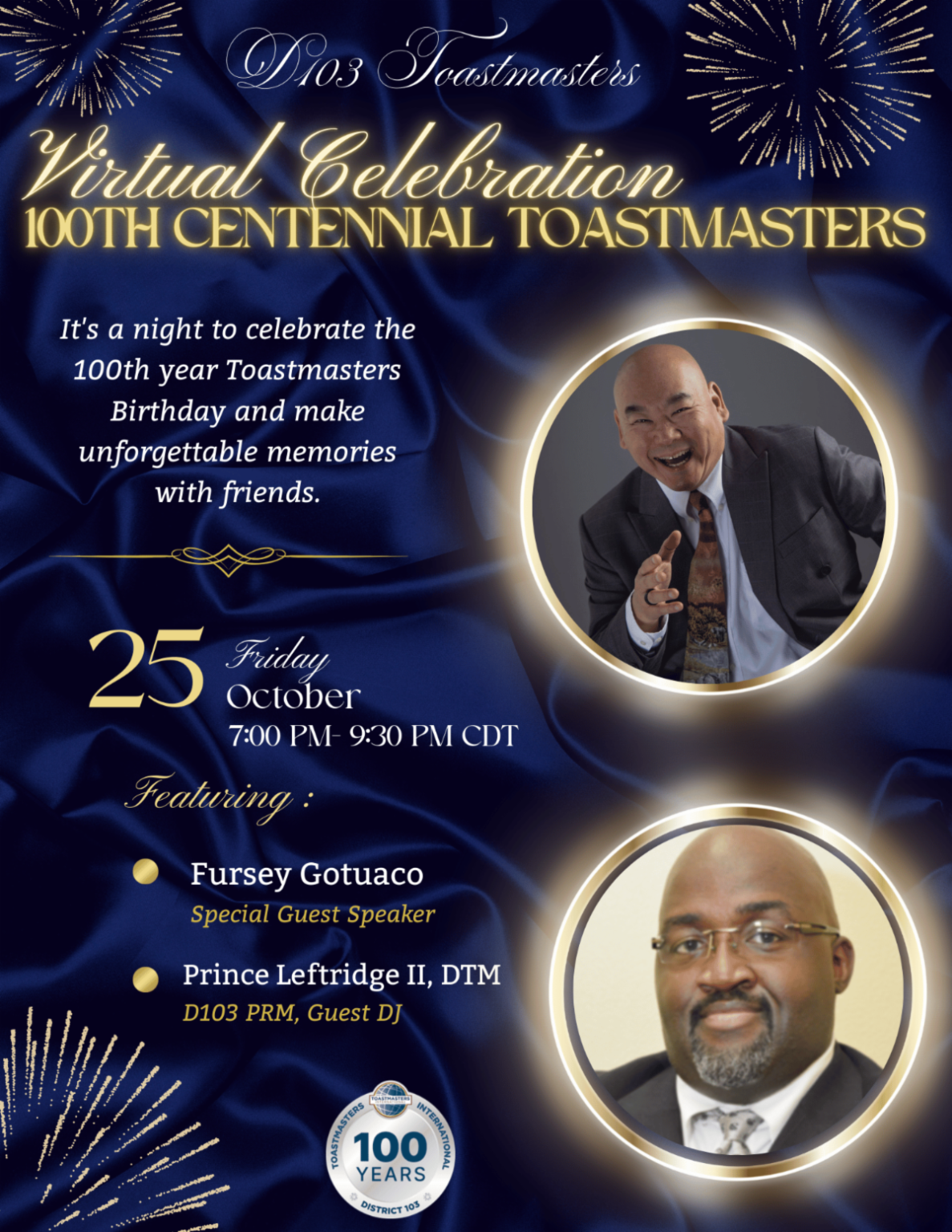 District 103 Toastmasters VIRTUAL 100-Year Centennial Toastmasters ...